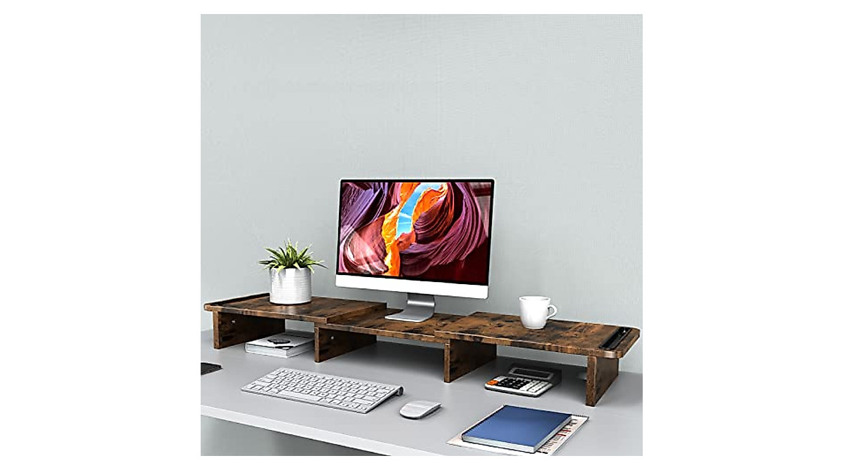 Zimilar Dual Monitor Stand Riser - Adjustable Wood, Storage