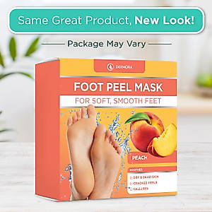 DERMORA Foot Peel Mask - 2 Pack of Regular Size Skin Exfoliating Foot Masks for Dry, Cracked Feet, Callus, Dead Skin Remover - Feet Peeling Mask for baby soft feet, Peach Scent
