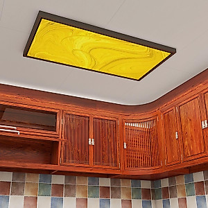 AFWADFWA Decorative Fluorescent Light Covers for Ceiling Lights Yellow Gold Oil Paint Abstract Oil Paint Yellow Gold Oil Paint for Light Covers for Ceiling Lights Classroom Office Home Decor 4 x 2 ft