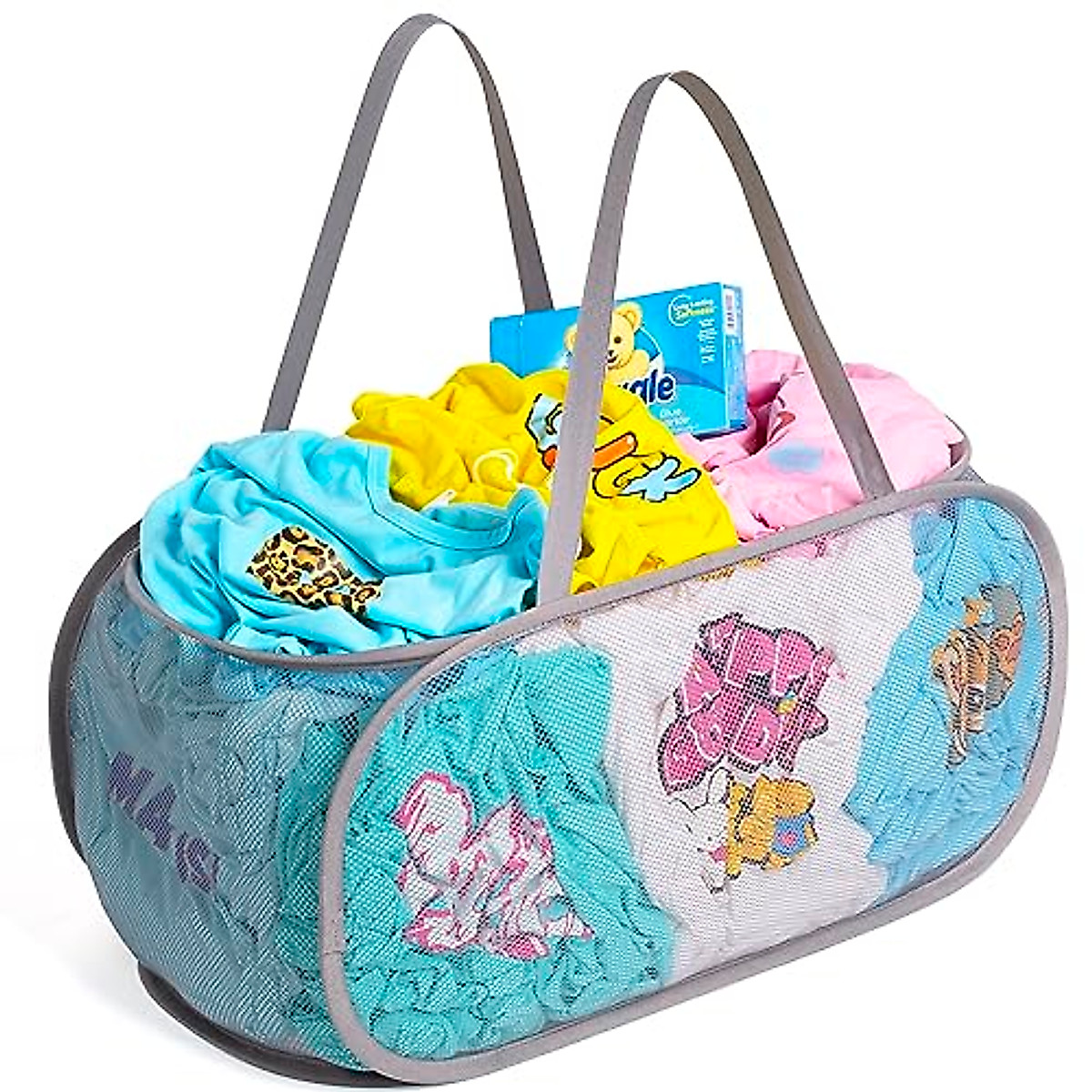 Tengou 62L Collapsible Pop up Laundry Basket, Reinforced Handles, Removable Dividers，Easy to Go Up and Down Stairs, breathable mesh Large Laundry Hamper for Clothes