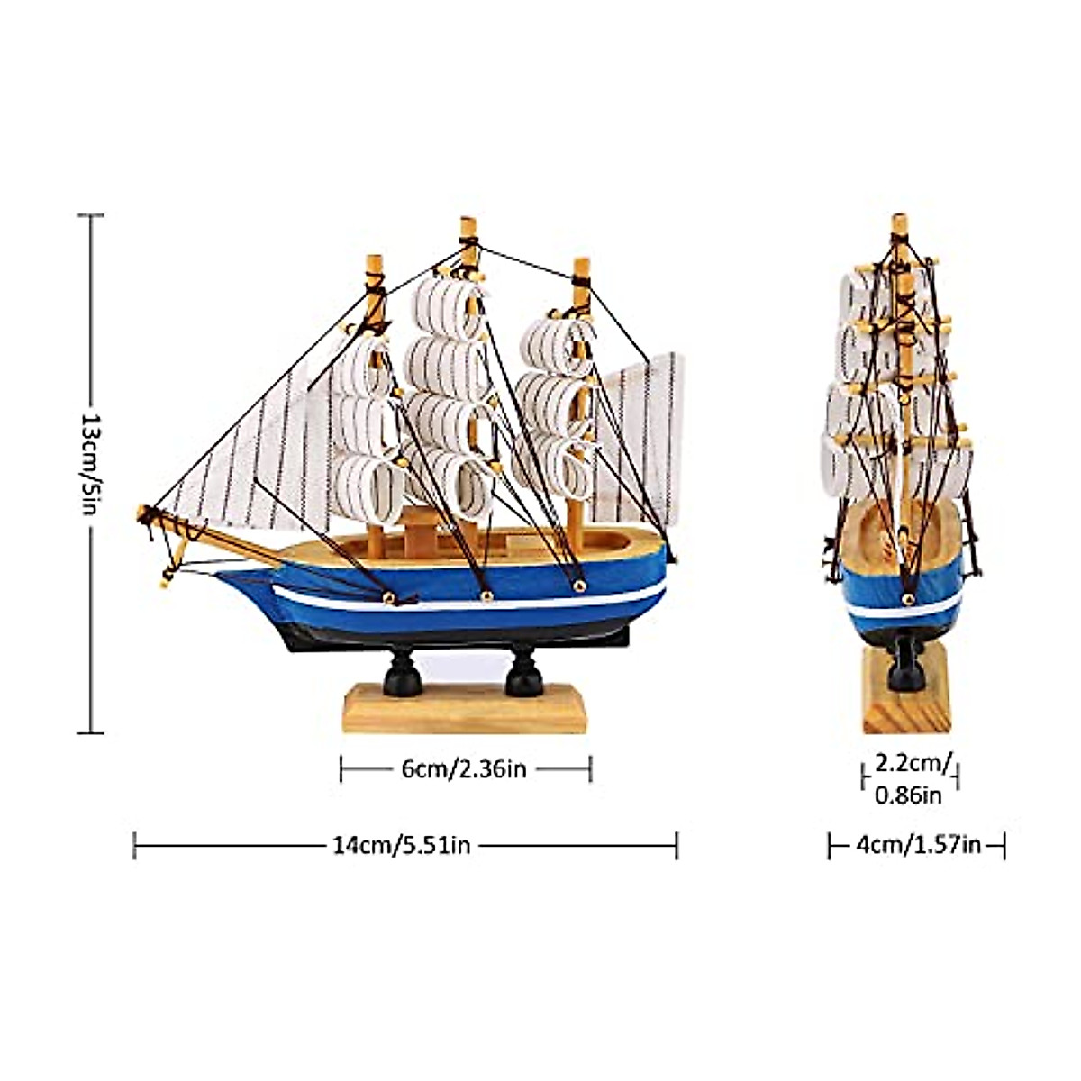 Dedoot Wooden Sailboat 6 Pack Miniature Sailboat Model Ship Nautical Decor Tabletop Decorative Ornament for Ocean Theme Home Decor, 5.5x5x1.2 Inch