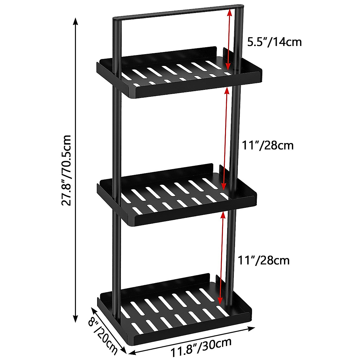 3 Tier Standing Shower Caddy Organizer Corner, Bathroom Shower Organizer with Handle, Bathroom Shower Shelf Caddy for Shampoo, Metal Shower Rack Stands for Inside Bathroom, Bathtub, Black