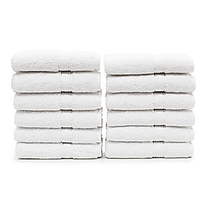 LT Elite Luxury Hotel & Spa Collection Premium Turkish Terry Cotton Washcloth Set, 12 Washcloths, White