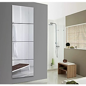 OBIOZZ Bedroom Floor Standing Mirror 11.8 Inch Full Length Mirror with Acrylic 4Pcs Frameless Wall-Mounted Mirror Hanging Door Mirror for Makeup Mirror Vanity Bedroom, Living Room