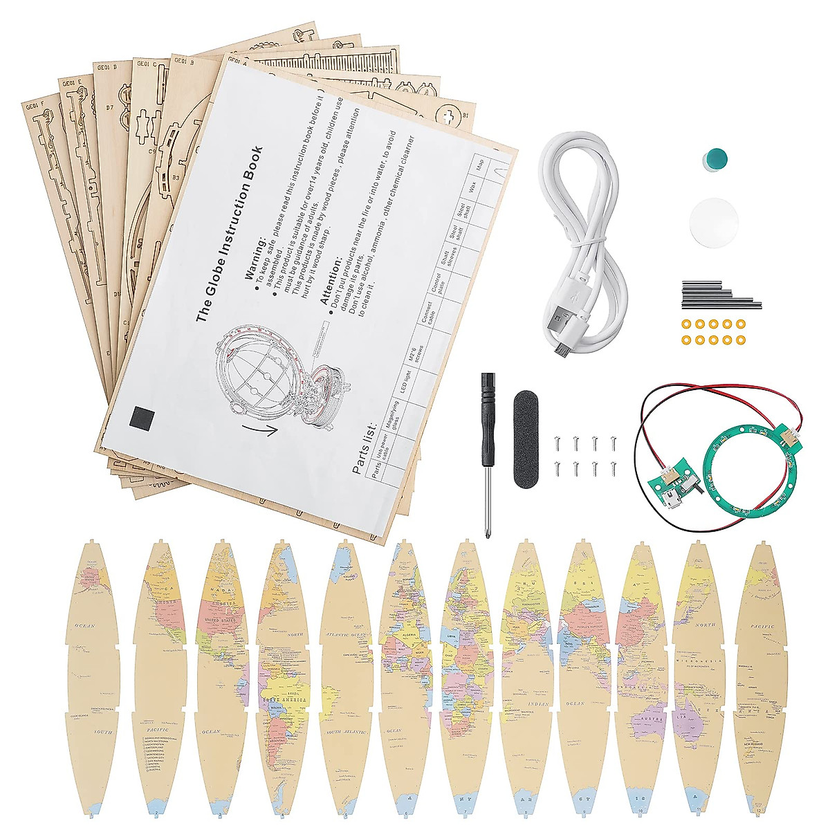 3D Wooden Puzzles for Adults, 2023New LED Light Wooden Globe Puzzle, Model Building Kits, Room Decor for Women, Men, Teen, Girls, Boys, Halloween Party, Christamas Gift