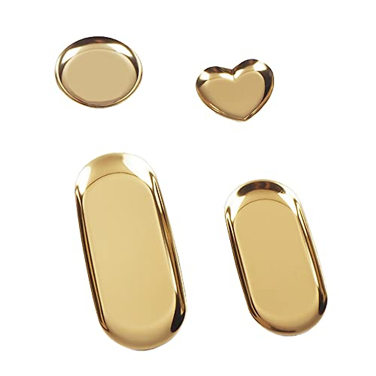 JKanruh 4 Pack Gold Stainless Steel Towel Tray,Storage Tray,Tea Tray Fruit Trays,Decorative Tray,Jewelry Dish Cosmetics Organizer(Oval,Heart-Shaped,Round)