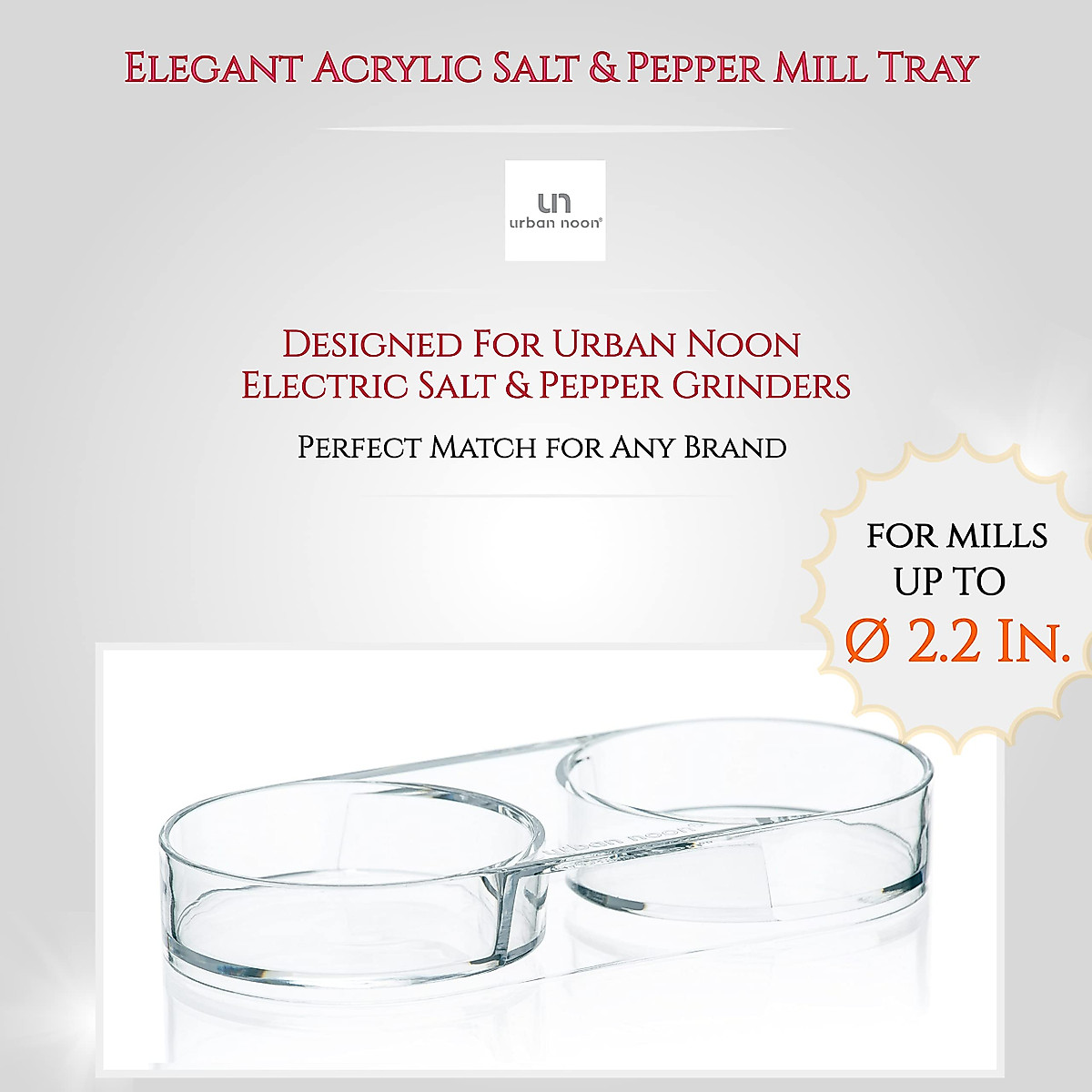 Salt and Pepper Mill Tray - Acrylic Transparent Mill Rest by urban noon - Grinders up to 2.2 inches in diameter