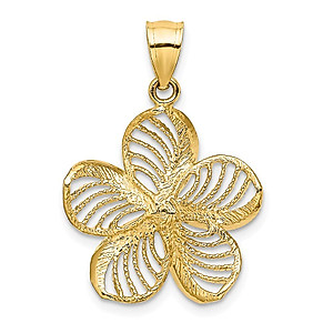 Solid 14k Yellow Gold and Beaded Plumeria Flower Charm Pendant - 25mm x 19mm