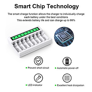 Deleepow Rechargeable AAA Batteries 1.2V Nimh 1100mAh Triple A Batteries of 8 Packs 1200 Cycles with 8-Bay LCD Charger