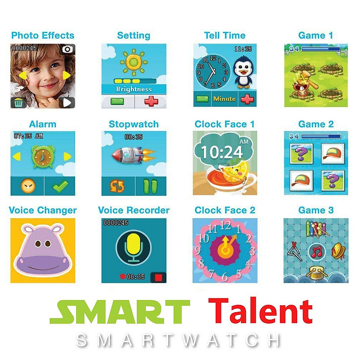 Durable Smart Watch for Kids, Digital Video Games Built in Selfie-Camera Watches, Electronics Educational Toys Kids Camera, Gadgets Games for Kids Ages 4-8 Girls Boys (Black)