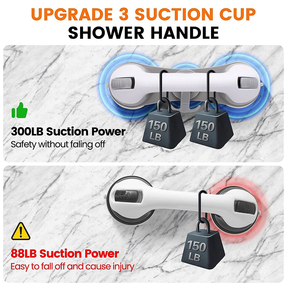 zmnklry 2Packs Grab Bars for Shower, 3Suckers Super Suction Shower Handle, No-Drill Shower Handles for Elderly, Shower Grab Bars for Seniors, Handicap Grab Bars,for Bathroom Grab Bar, Shower Grab Bar