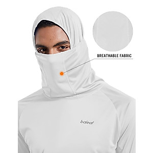 BALEAF Mens Shirt, Sun Protection Hoodie UPF 50+ UV SPF T-Shirts with Mask Rash Guard Fishing Lightweight, 03-White, Large, Long Sleeve