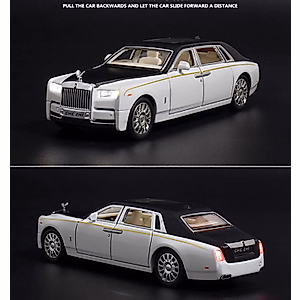 Metal Toy Cars of Rolls-Royce Phantom, 1:32 Scale Rolls-Royce Model Diecast Cars with Sound/Light/Pull Back, Rolls Royce Car Toy Gift for Christmas Newyear Birthday (1:32 Rolls Royce Phantom -White)