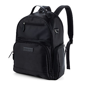 LOLA & ROAM Nylon and Vegan Leather Diaper Bag Backpack with Cooler Compartment and 5 Accessories, 5 Separate Compartments for Easy Use, Lightweight Baby Bag to Toddler to 2 Kids