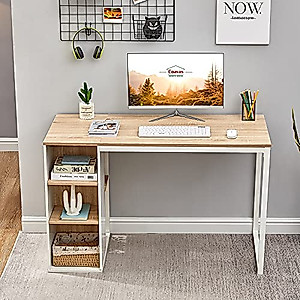 Computer Desk with Storage Shelves 47” White Office Desk with Drawers Small Kids Writing Desk Student Study Table Modern Wood Pc Laptop Gaming Desk for Home Work, Splicing Oak with Metal Legs