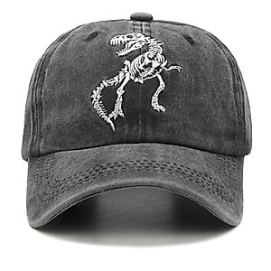 NVJUI JUFOPL Boys' Vintage Washed Skeleton Dinosaur Baseball Cap Black