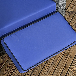 Outsunny Outdoor Recliner Chair with Adjustable Armrests, Footrest, PE Wicker Reclining Patio Lounge Chair with Cushions, Side Tray Table for Porch, Balcony, Dark Blue