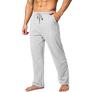Pudolla Men's Cotton Yoga Sweatpants Athletic Lounge Pants Open Bottom Casual Jersey Pants for Men with Pockets (Netral Gray Large)