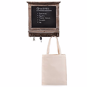 MyGift® Wall Mount Country Rustic Brown Wood Framed Memo Chalkboard Wall Organizer with 4 Key Hooks