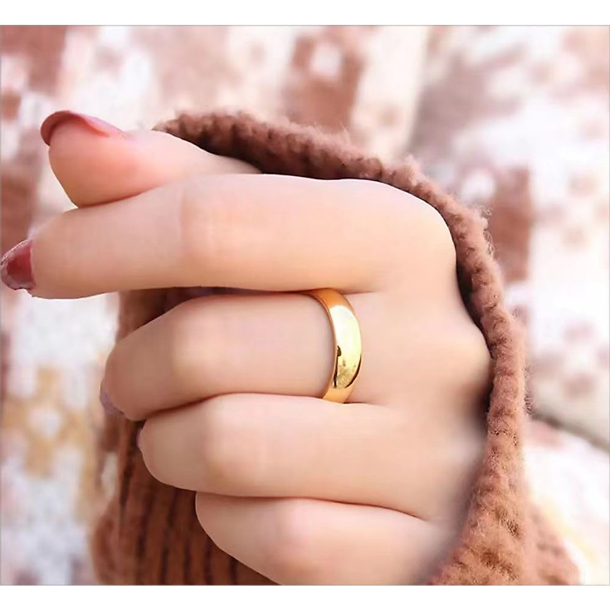 HUARJO 4mm 6mm 8mm 18K Gold Tungsten Carbide Rings for Women Men Domed Polished Steel/Gold/Rose Gold Wedding Band Comfort Fit Size 5-13 (10, 6mm gold)