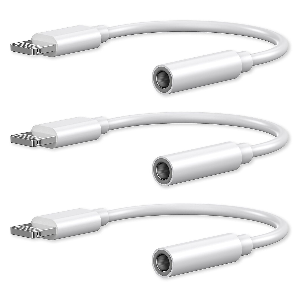 [Apple MFi Certified]3 Pack iPhone Headphone Adapter,Lightning to 3.5 mm Headphone/Earphones Dongle Jack Adapter Audio Aux Cable Converter Compatible with iPhone14 13 12 11 XS XR X 8 7 Support All iOS