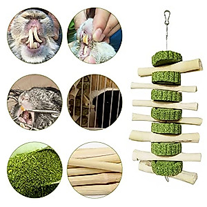 kathson Bunny Chew Toys for Teeth, Pet Snacks Molar Sweet Bamboo with Grass Cake for Hamster Chinchilla Guinea Pig Rabbit Rats(2 Packed)