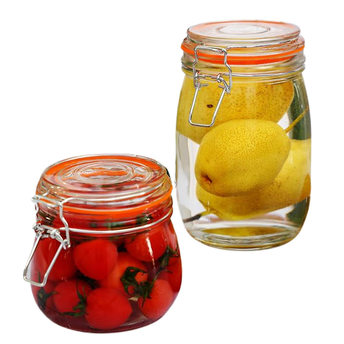 Generic Airtight Food Storage with lid 34 Oz set of 2pc, wide mouth. Clear Glass Kitchen, Pantry Organizer. Keep your food, grains cofffee, tea, cookies and candies dry, fresh. (Oval, PC11002-D)