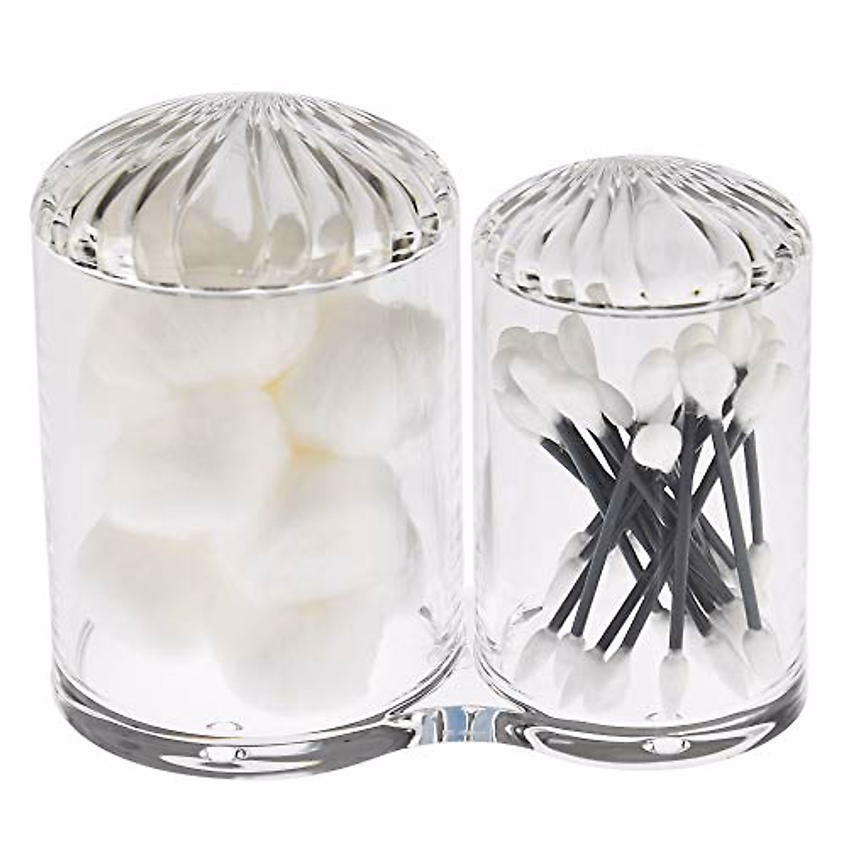 Home-X Clear Acrylic Cotton Ball and Swab Holder Set, 2 Attached Jars with Seashell Lids for Bathroom Storage, 6" L x 3 ¼ " W x 4 ¾ " H, Clear