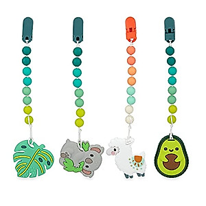 Nuby All Silicone Teether with Bonus Silicone Pacifinder with Clip - 3+ Months, 1pk, Assorted Neutral Designs