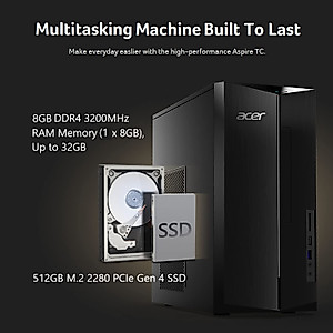 Acer Aspire TC-1780-UA92 Desktop | 13th Gen Intel Core i5-13400 Processor | 8GB 3200MHz DDR4 | 512GB M.2 SSD | SD Card Reader | Intel Wi-Fi 6E AX211 | Windows 11 Home, Black
