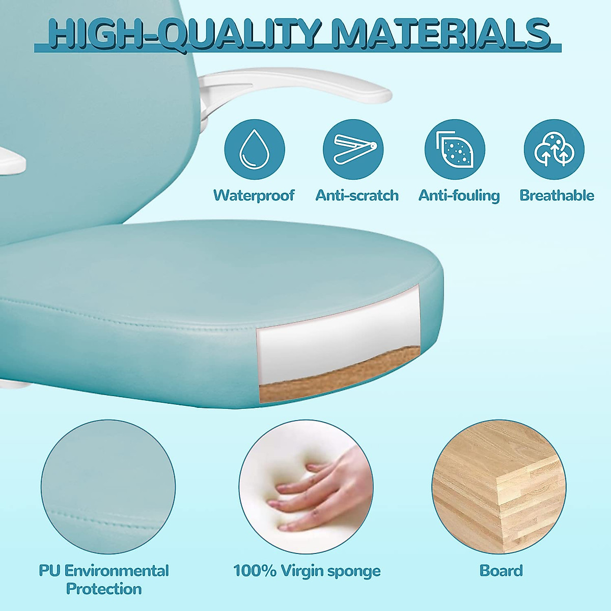 SeekFancy Kids Desk Chair Pego300, Blue Study for Boys Girls with Eggshell Design Backrest, Ergonomic Growing Teen Office Flip up Arms and Wheels, Pu Leather Task Chair…