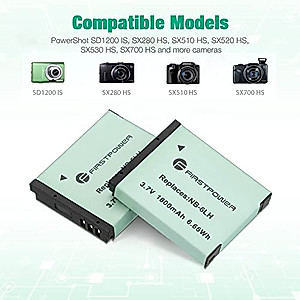 FirstPower 2-Pack NB-6LH / NB-6L Batteries for Powershot S120, SX510 HS, SX280 HS, SX500 is, SX700, D20, S90, D30, ELPH 500, SX270, SX240, SX520 Cameras