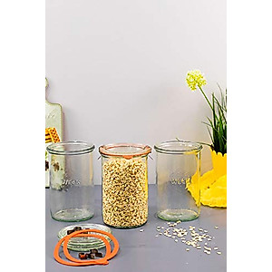 Weck Glass Jar 782-1-Liter Sturdy Cylindrical Glass Jars with Glass Lids - Weck Jars for Canning, Baking, and Storing Spice - Easy to Wash & Microwave Safe - Wide Mouth Canning Jars - Pack of 2 Jars