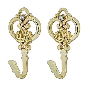 Cucumis Crown Curtain Wall Hook Household Clothes Hanging Hook Window Drapery Medallion Holdbacks, Curtain Tiebacks, Wall Hook, Tassel Holder 1 Double (Gold)