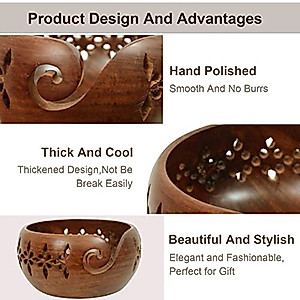 Humaira Nautical Rosewood Crafted Wooden Yarn Storage Bowl with Carved Holes & Drills | Knitting Crochet Accessories