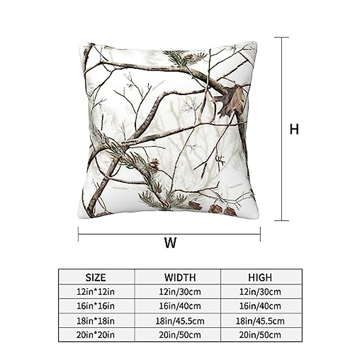 WURTON White Trees Camo Print Throw Pillow Covers, Soft Square Cushion Case,for Sofa, Couch,Bed Chair-18 X 18 Inch