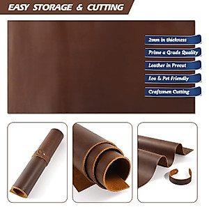 RingSun 12''X24'' Genuine Leather Sheets for Crafts Full Grain Leather Tooling Leather (2mm) Thick Cowhide Leather Pieces Square, Dark Brown