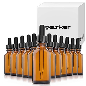 Yesker Amber Glass Bottles for Essential Oils with Glass Eye Dropper 60 ml (2oz) for Essential Oils, Chemistry Lab Chemicals, Colognes & Perfumes- Pack of 12