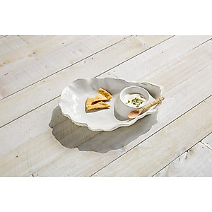 Mud Pie Oyster Chip and Dip Set, White, server 8 1/2" x 12" | spoon 5"