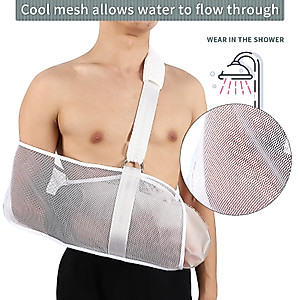 YAVOUN Breathable Mesh Arm Sling for Shower - Adjustable, Slings for Arm Torn Rotator Cuff Injury, shower sling for shoulder, Elbow, Wrist, Sling Forearm - Right Left Arm for Men Women (White)