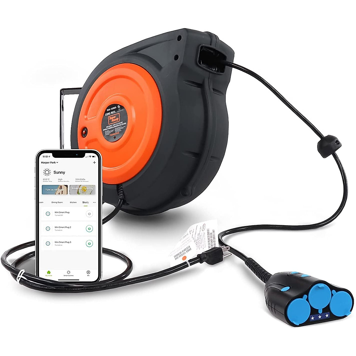 SuperHandy Electric Snow Thrower Walk-Behind Blower 15A 18 x10 Inch & Cord Reel 12AWG x 50' Feet [Bundle Deal]