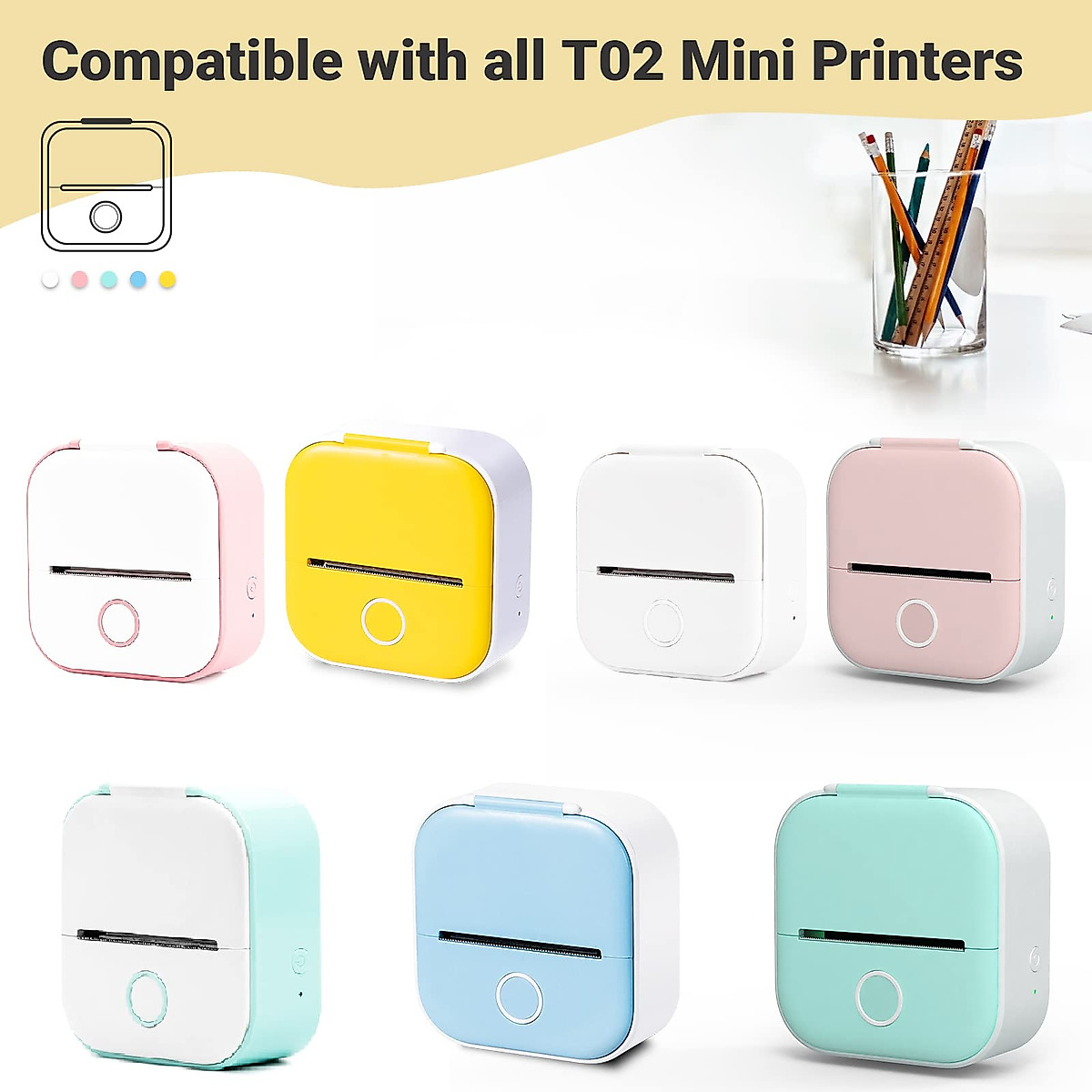 Ponek T02 Thermal Mini Sticker Printer Paper, White Self-Adhesive Paper, Black On White Paper for Journal, Photo, 50mm x 3.5m, 3 Rolls, Keep for 10 Years, Compatible with T02/M02X/M02L/Y02C/Q02