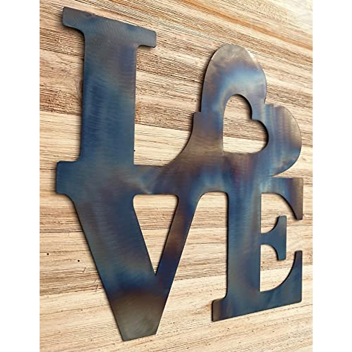 Top Brass Love/Heart Metal Wall Decor Art - 12" Rustic Torched Finish Glossy Sign