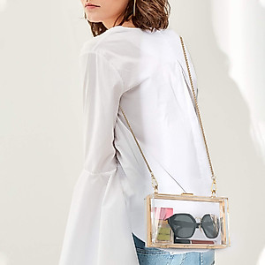 WJCD Women Clear Purse Acrylic Clear Clutch Bag, Shoulder Handbag With Removable Gold Chain Strap (Gold)