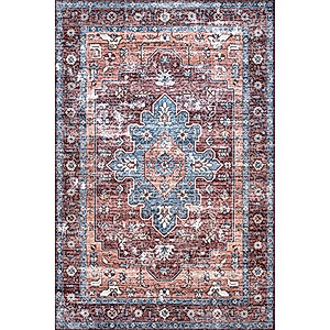 nuLOOM Zena Medallion Machine Washable Ultra Thin Area Rug, 8x10, Rust