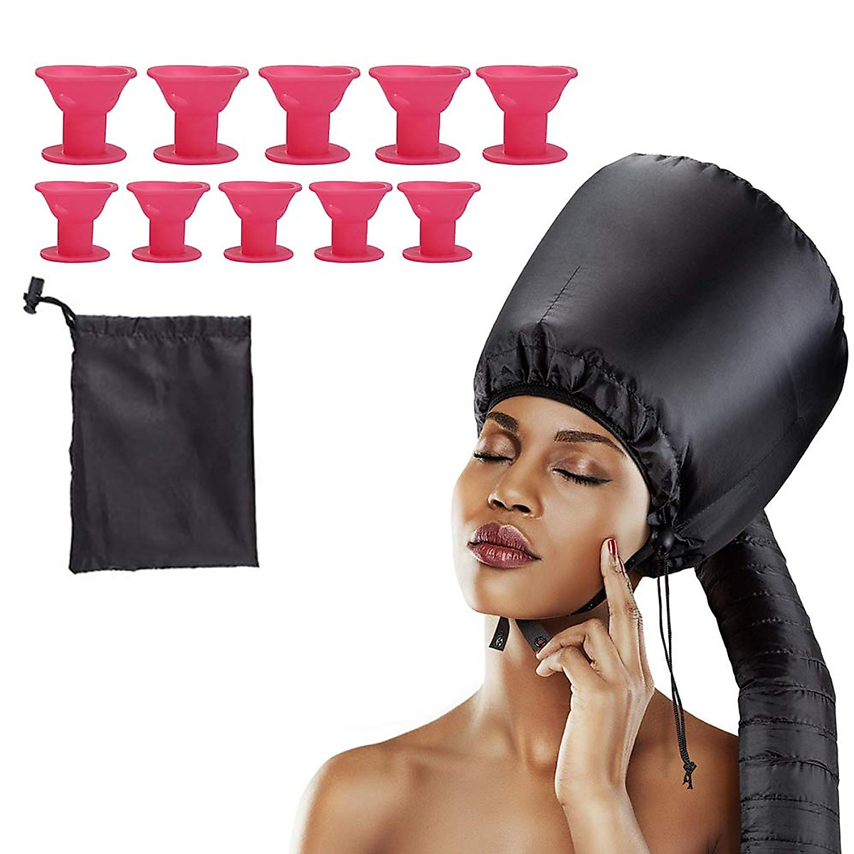 Bonnet Hair Dryer Hood With Silicone Hair Curlers-Soft Hooded Hair Dryer Bonnet with long hose For Relax,Speeds drying,easy for Drying,Styling,Curling&Deep Conditioning Fits All Head&Hair Sizes