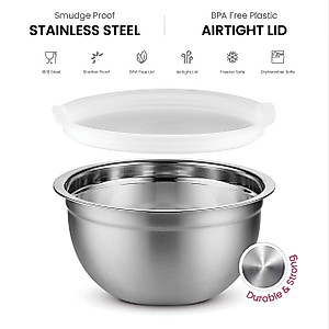 FineDine Stainless Steel Mixing Bowls Set with Lids, Home Kitchen Cooking Essentials Household Must Haves for Baking, 5 Pieces