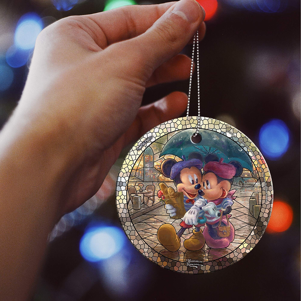 Trend Setters Disney – Mickey and Minnie in Paris – Artwork by Thomas Kinkade Studios – 3.5” Starfire Prints Hanging Glass Print Accessory - Ideal for Gifting and Collecting