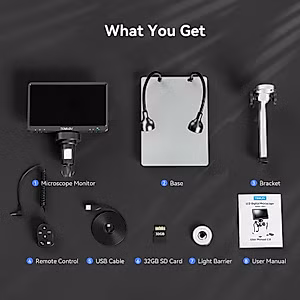 TOMLOV DM9 7" LCD Digital Microscope 1200X, 1080P Video Coin Microscope with Metal Stand, 12MP Ultra-Precise Focusing, LED Fill Lights, PC View, Windows/Mac OS Compatible, with SD Card, Model- DM9
