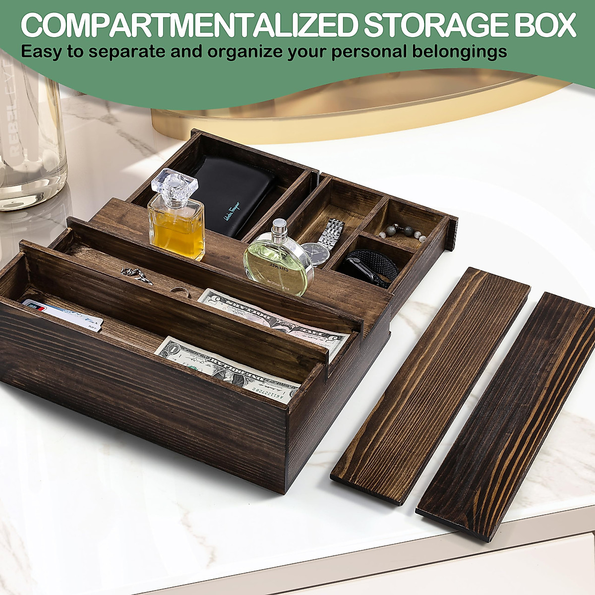 Boulphia Cologne Organizer for Men, 3-Tier Cologne Stand with Drawer and Hidden Compartment, Wooden Cologne Shelf for Perfume Display Holder, Great Gifts for Men, Vintage